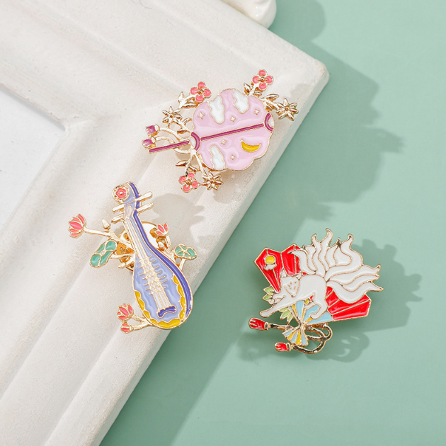 New Cartoon Cute Nine-Tailed Fox Pipa Accessories Brooch Alloy Oil Drip ...