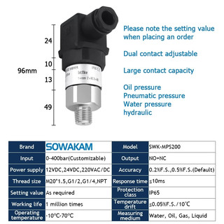 Mechanical Type Pressure Switch NO NC Output Water Gas Oil Liquid ...