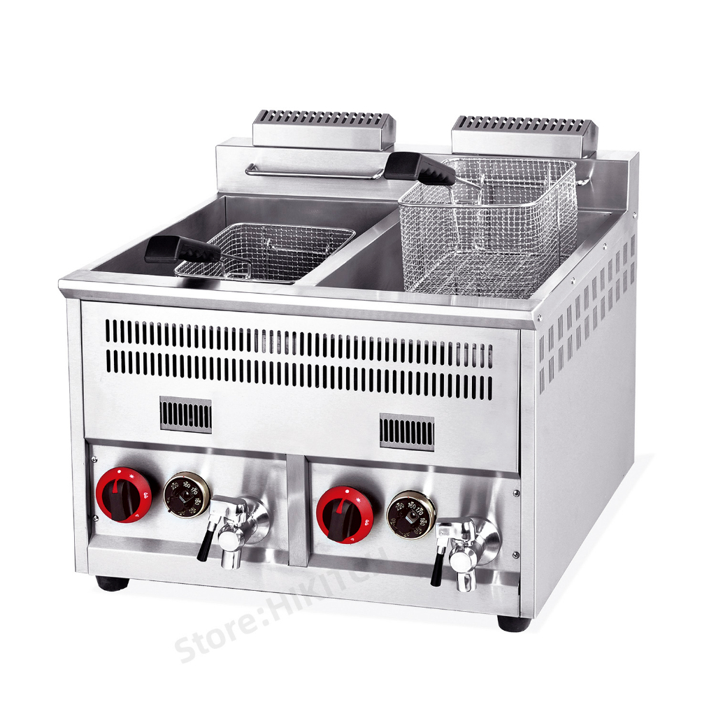 Commercial gas deep fryer 72A with thermostatic 28L liters oil 2 tanks ...