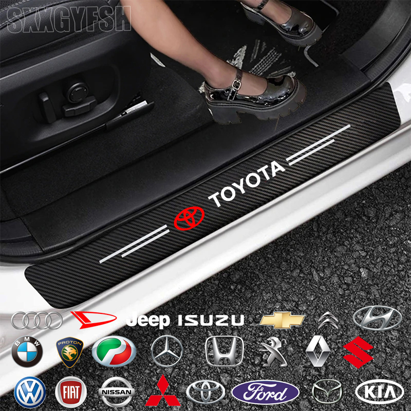 4 pieces of 3D car threshold strip carbon fiber door protection ...