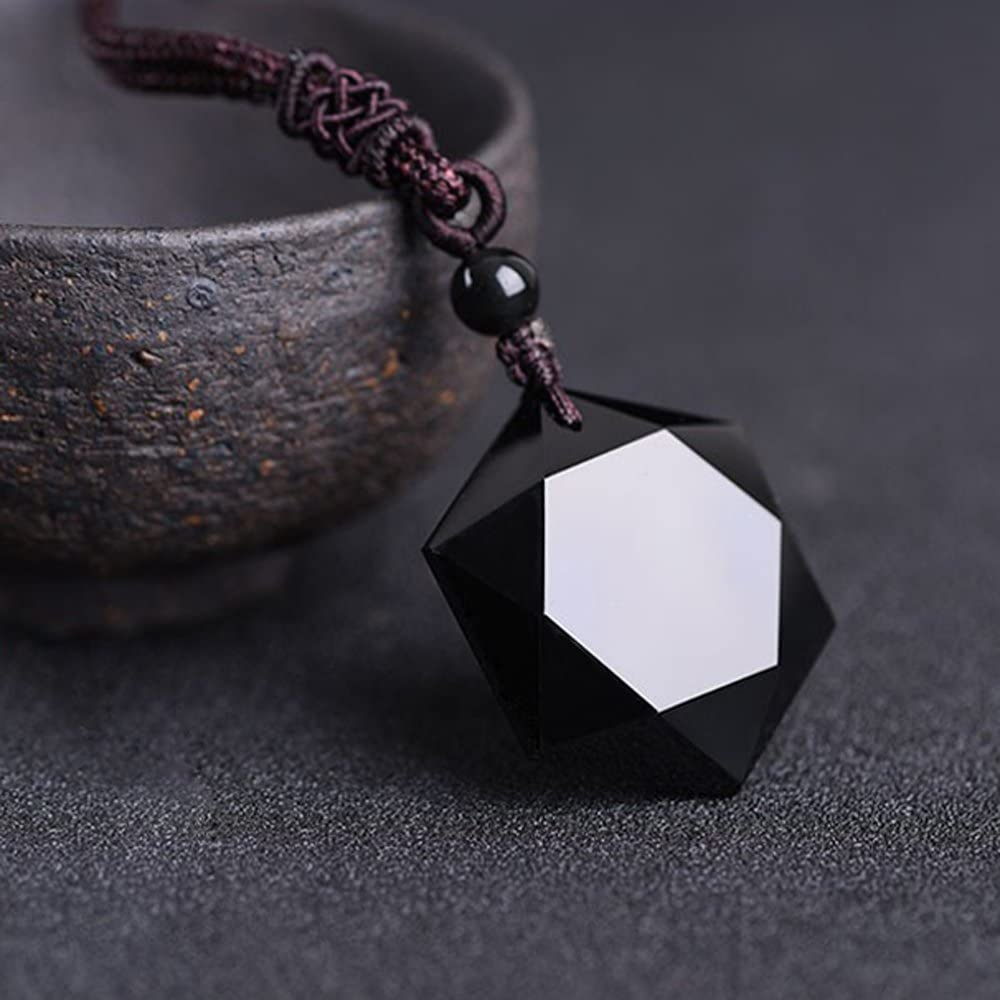 Natural Black Obsidian Hexagram Healing Crystal Pendant Amulet ...