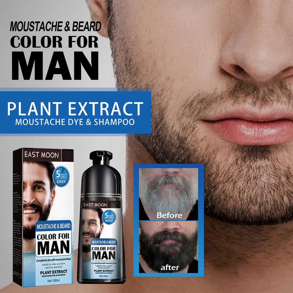 100ml Men Beard & Mustache Dye Color Shampoo Natural Black Darkening ...