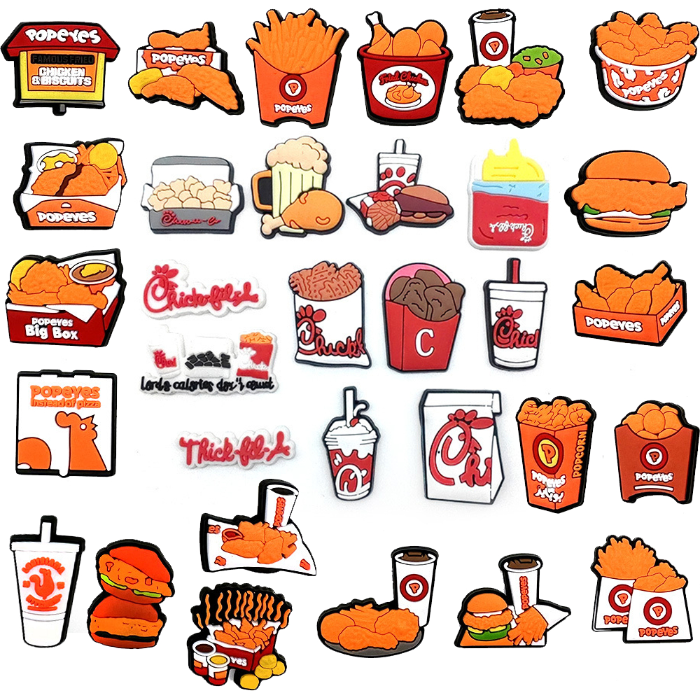 Hot 1pcs Food fried chicken Series Shoe Charms cartoon Pin Crocs ...