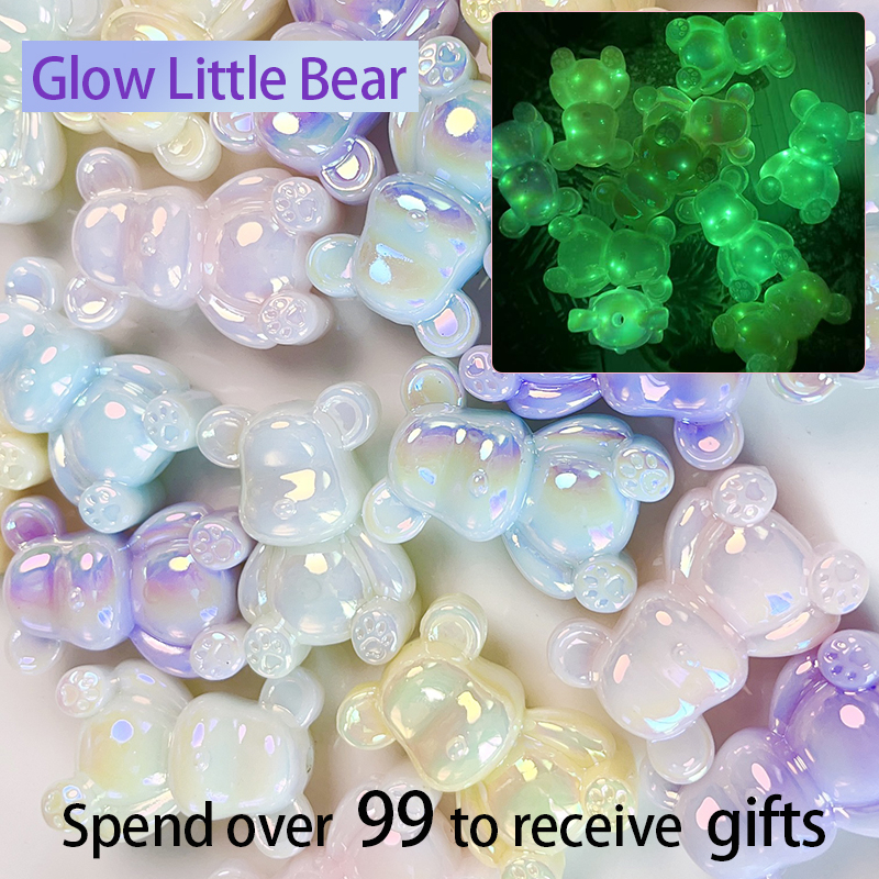 5pcs Luminous Bear uv Plating Color Two-Color Gradient Straight Hole ...