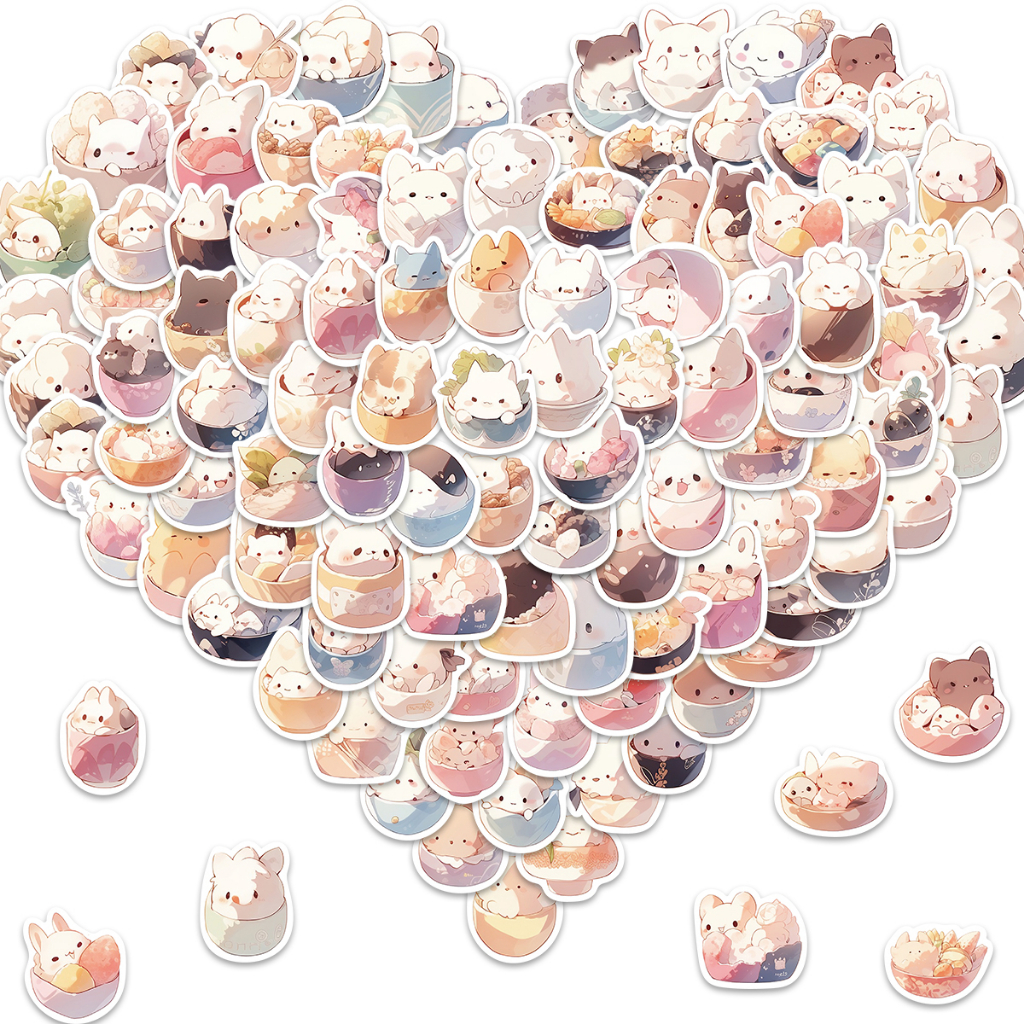 10/102pcs Stickers Cute Cartoon Rice Ball Funny Graffiti Skateboard ...