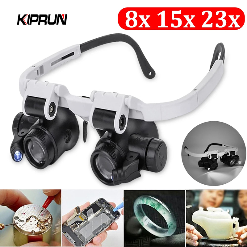 KIPRUN 8X15X23X Telescope Magnifier Dual，2LED Head-Mounted Illuminating ...