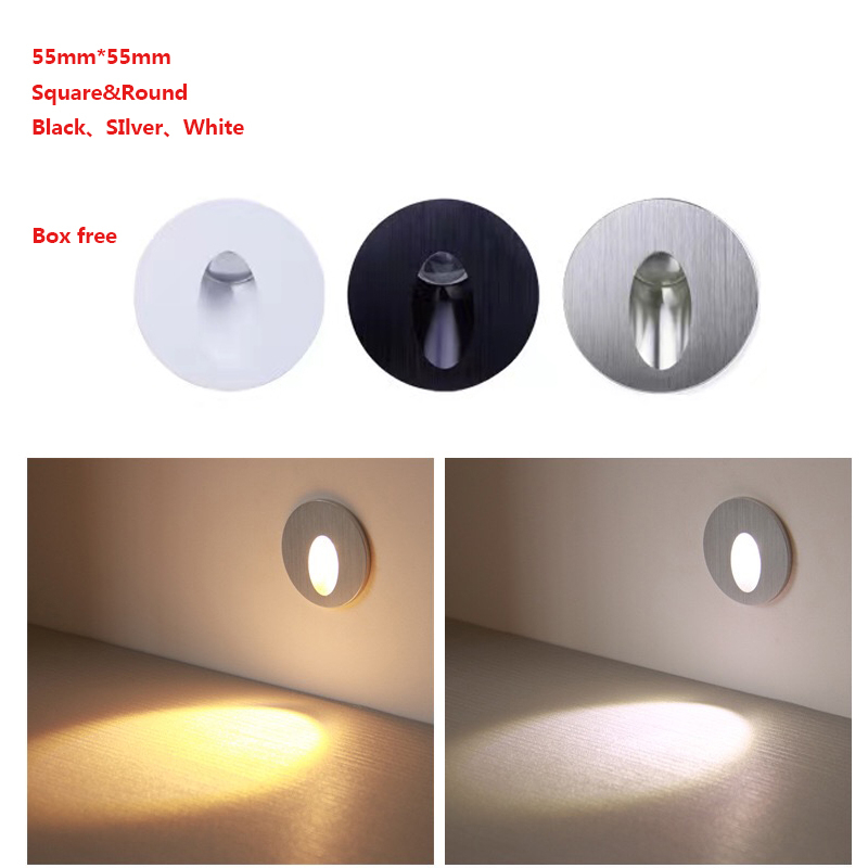 3W Led Stair Light Indoor Square Round Wall Lamp Recessed LED Step Lamp ...