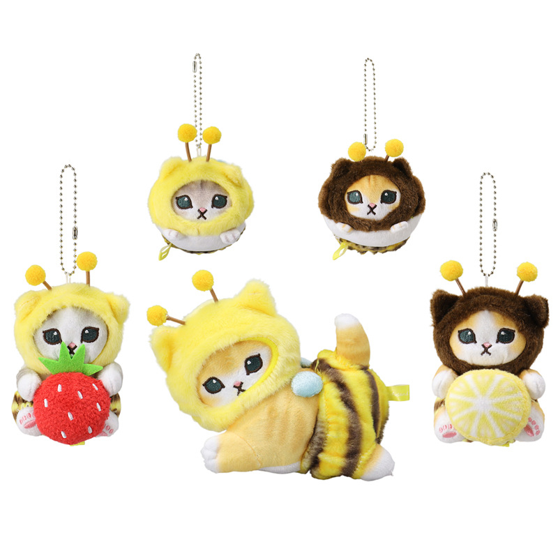 Kawaii Mofusand Cats Plushie Bee Cat Plush Keychain Strawberry Lemon ...