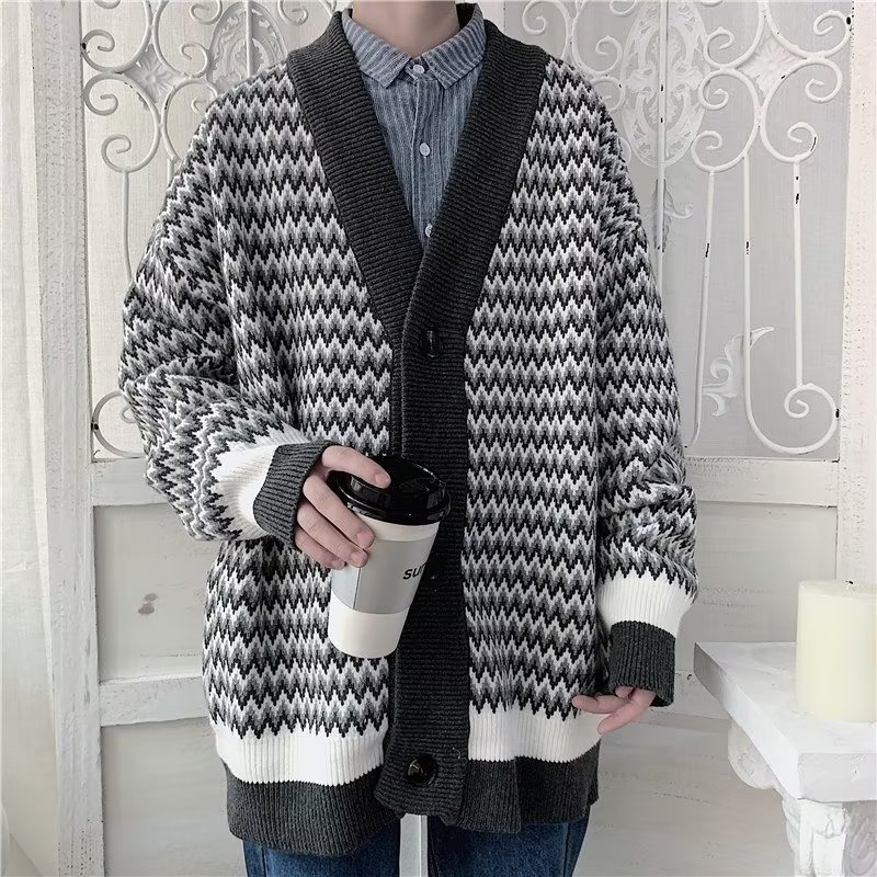 Japan Harajuku Cardigan Sweater Men's Loose Fashion Lazy WindAutumn ...