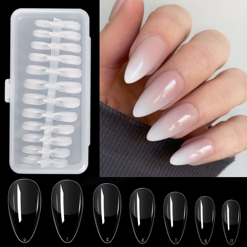 240Pcs Extension False Nails Art Tips Semi-Frosted Clear Full Cover ...