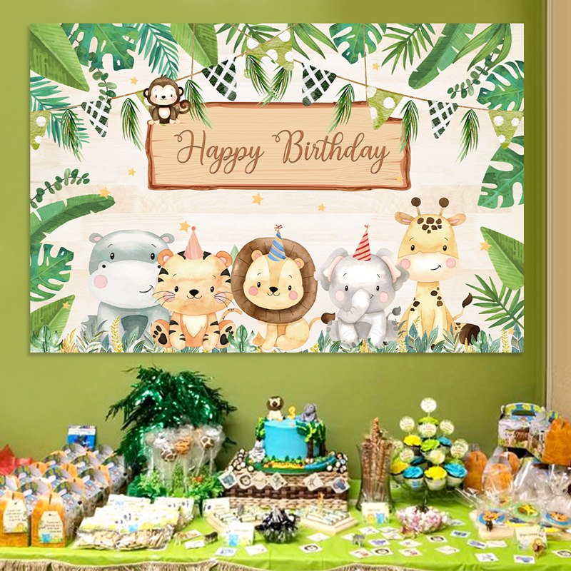 100x150cm Safari Theme Polyester Backdrop Curtain Jungle Animals Leaves ...
