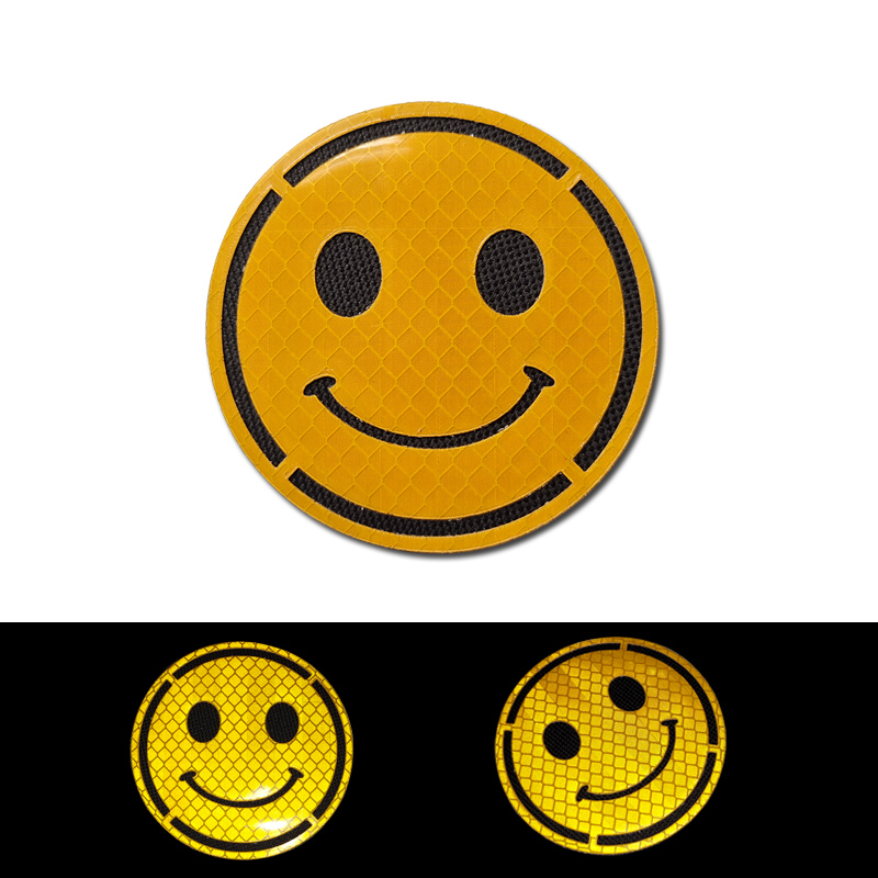 Cute Smiley Face Reflective Velcro Badge Yellow Backpack Clothing ...