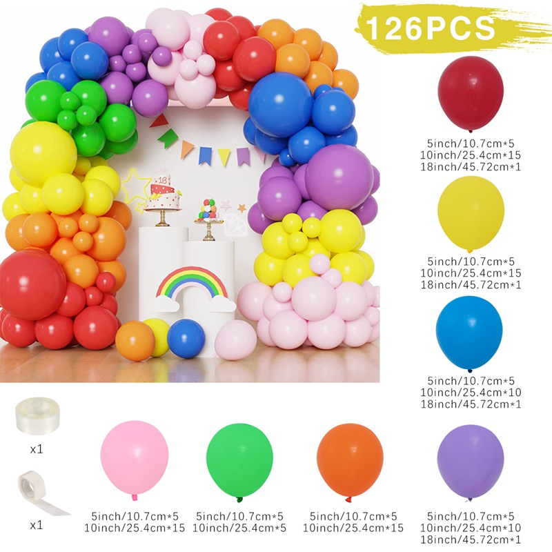 126PCS Colorful Rainbow Balloon Garland Arch Kit Birthday Decoration ...