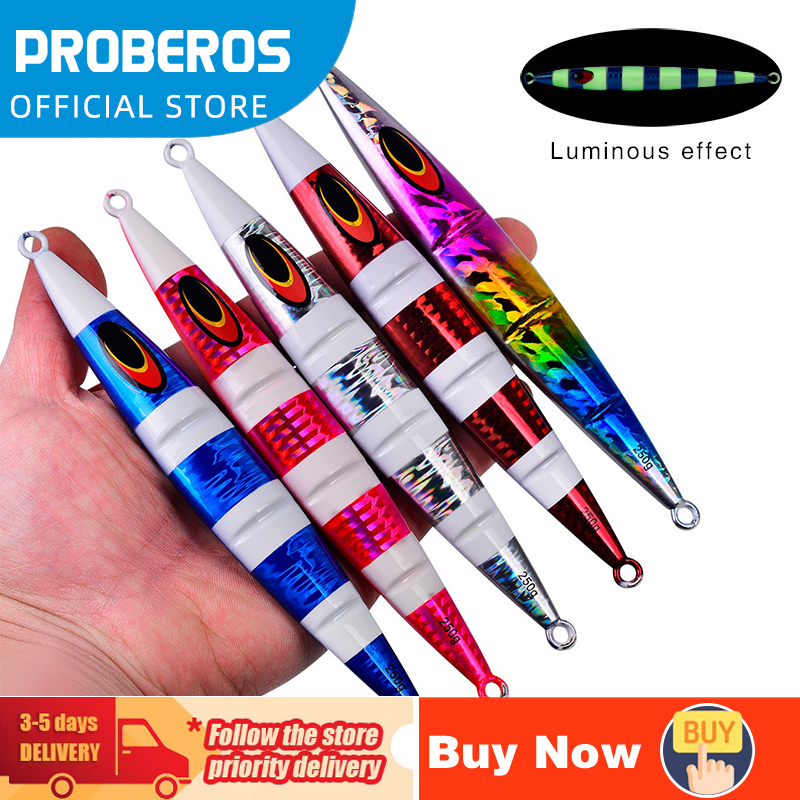 PROBEROS 1PC Luminous Jigging Bait 30-60-100-150-200-250g Metal Jigs Fishing Lure Ocean Jig ...