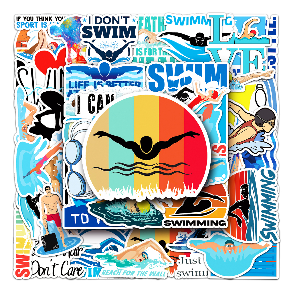 50 Piece Funny Swimming Stickers Waterproof DIY For Phones Laptop Car ...