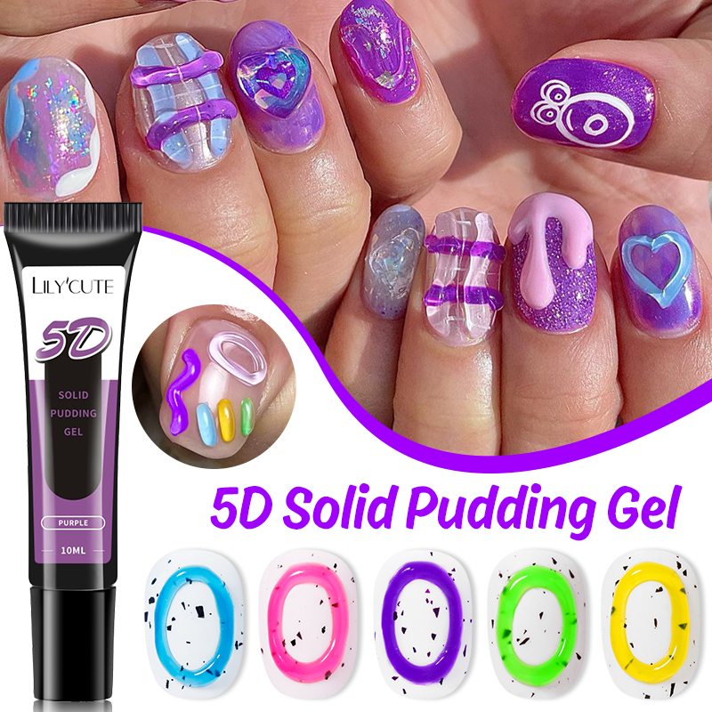 LILYCUTE 5D Solid Pudding Gel Nail Polish Embossed Pudding Solid Gel ...