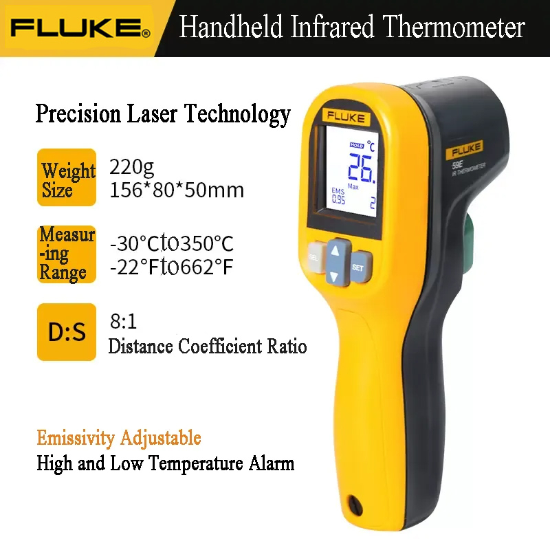 FLUKE 59 59E Industry Infrared Thermometer Handheld Tester Laser High ...