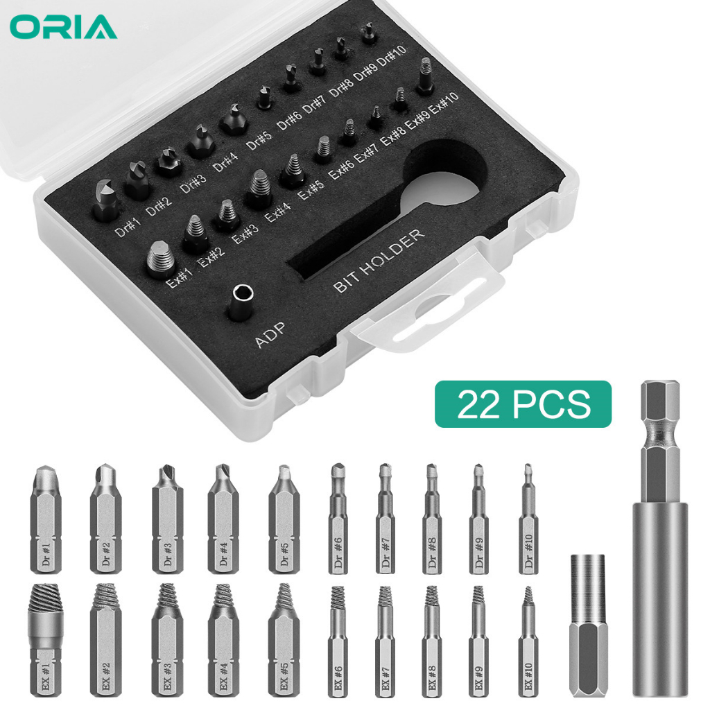 ORIA 22PCS Broken Screw Remover Set Damaged Screw Extractor Remover Kit ...