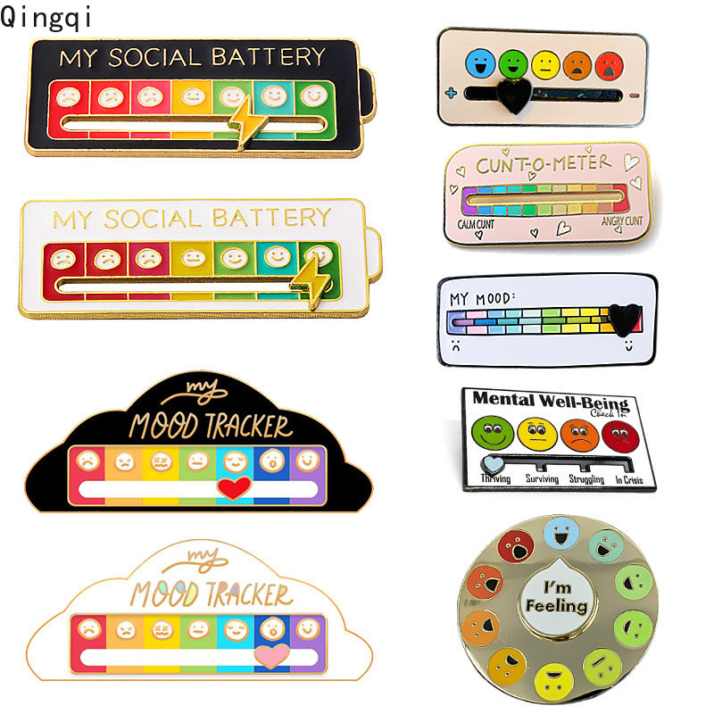 Creative Social Mood Battery Enamel Pin My Social Mood Brooch Badges ...