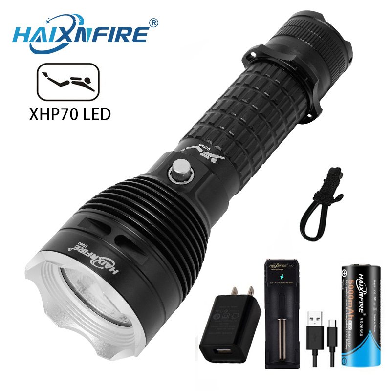 HaixnFire DV60 scuba diving flashlight 7000 lumens diving torch XHP70 ...