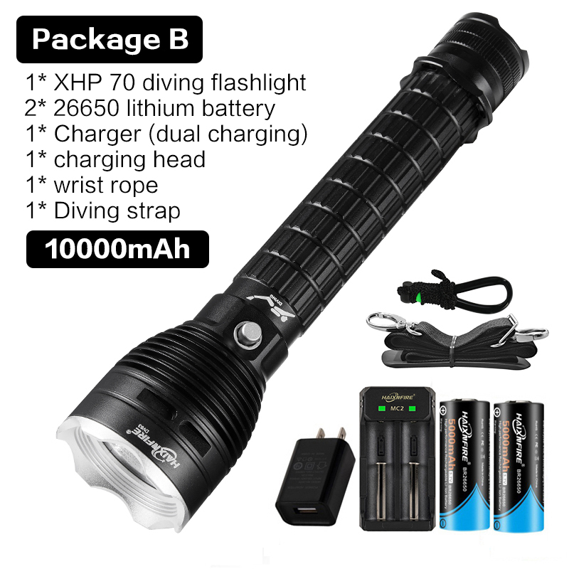 HaixnFire DV63 Underwater waterproof electric torch XHP70 LED scuba ...