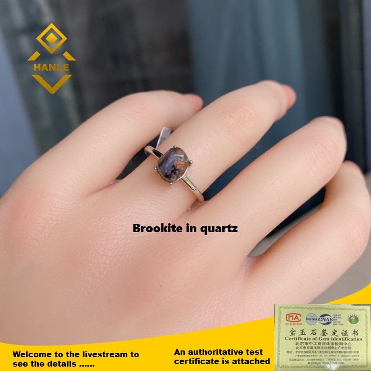 HANLE natural brookite in quartz S925 ring with certficate and box ...