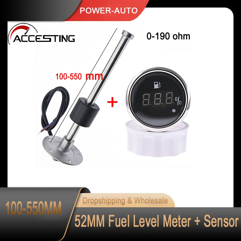 52mm Marine Boat Car Digital Fuel Tank Level Gauge 0-190ohm Waterproof Fuel Level Meter and ...