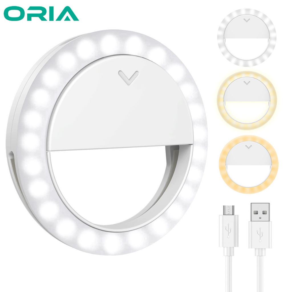 ORIA Adjustable Brightness Selfie Ring Light Clip-on Photography Video ...