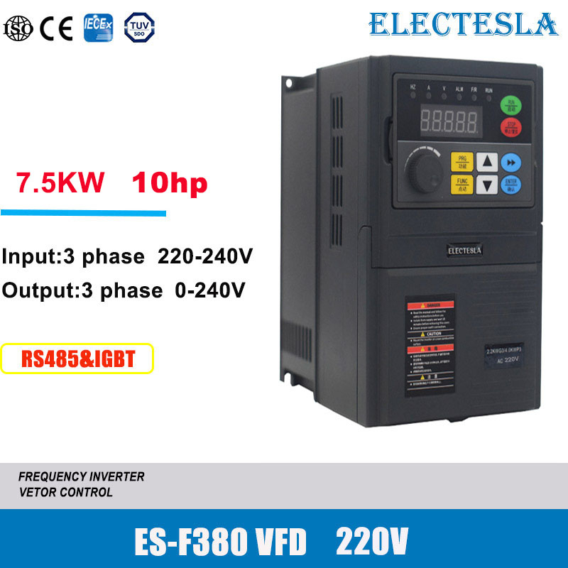 3 Phase 220V 7.5KW VFD Variable Frequency Drive 10hp 7.5KW AC Motor ...