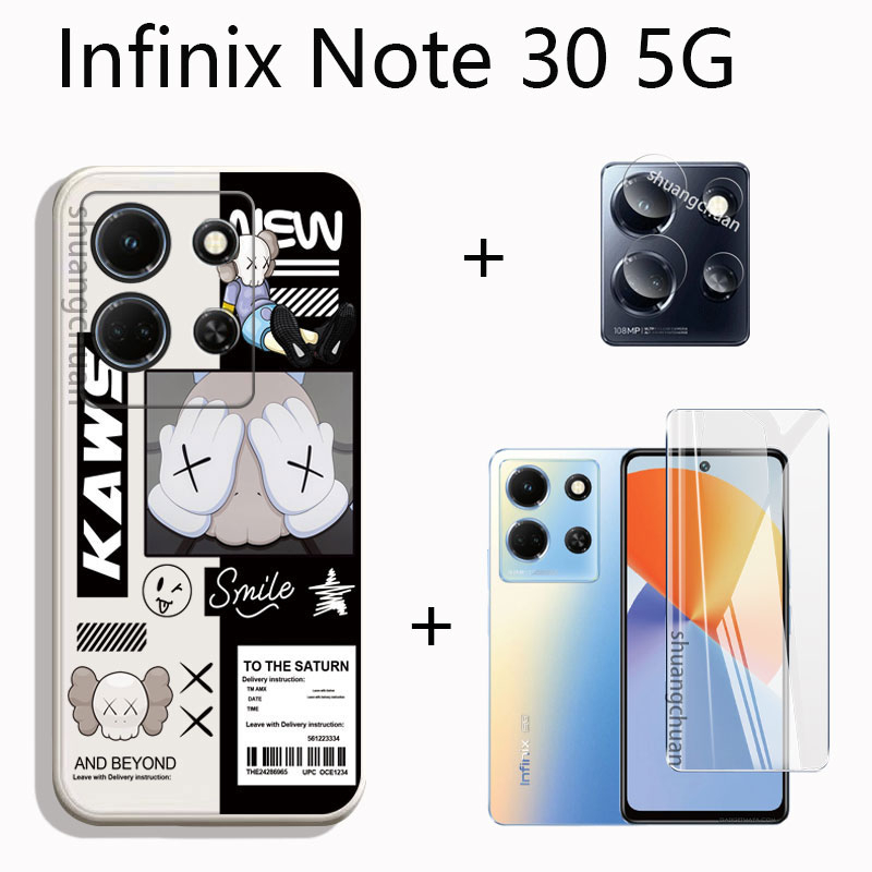 3in1 Infinix Note 30 5G phone case clear glass film +Camera lens film ...
