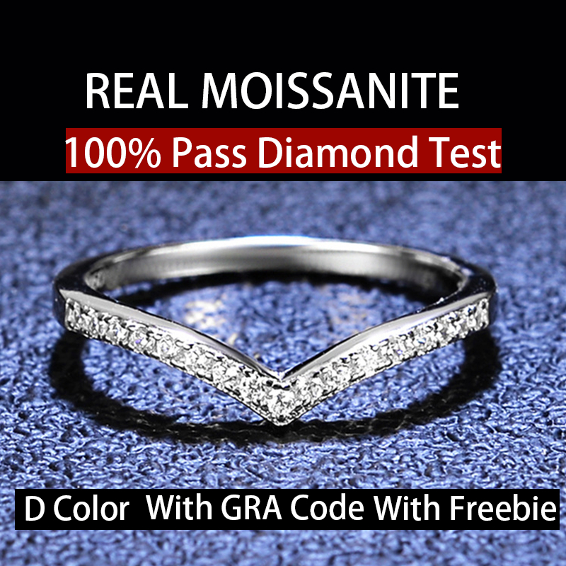 Real Moissanite V-Shaped Eternity Half-Circle White D Color Ring In ...