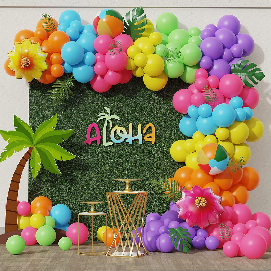 Tropical Balloon Garland Arch Kit, Hot Pink Orange Rainbow Balloons for ...