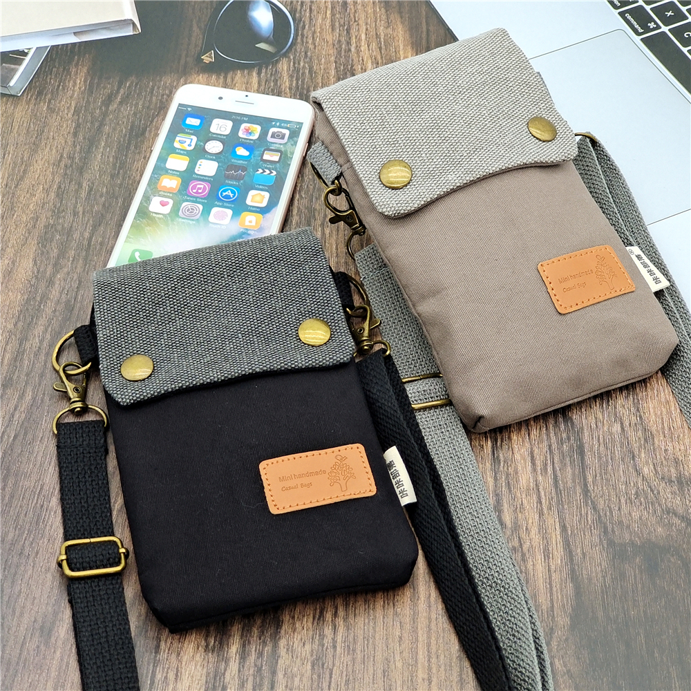 Simple Style Fashionable Canvas Small Bag Mobile Phone Bag Men's Women ...