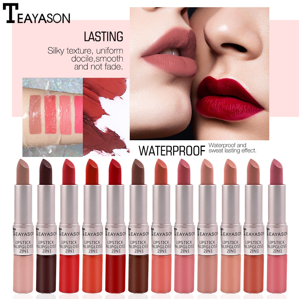 TEAYASON 12 Colors Waterproof Nude Matte Velvet Glossy Lip Gloss ...