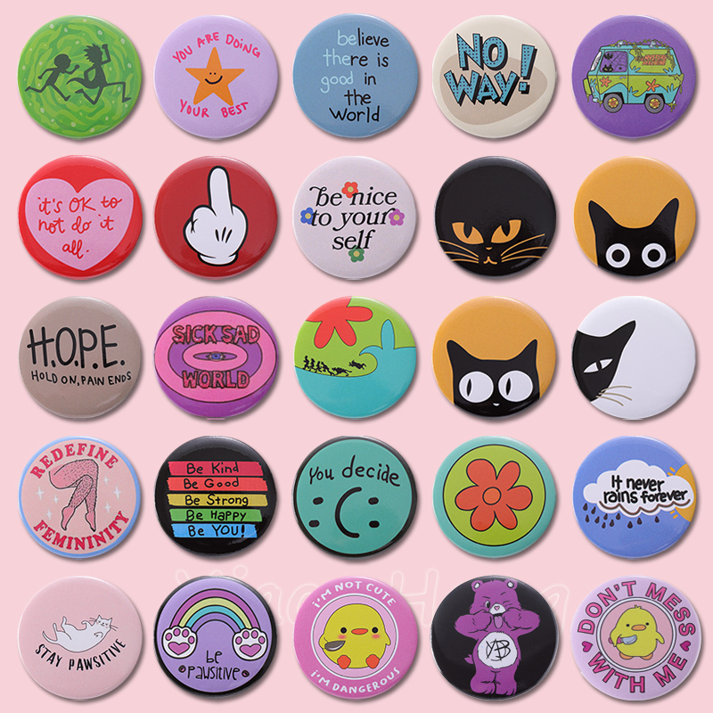44mm Creative Cartoon Tinplate Pin Animal Cat Soft Button Pins Lapel ...