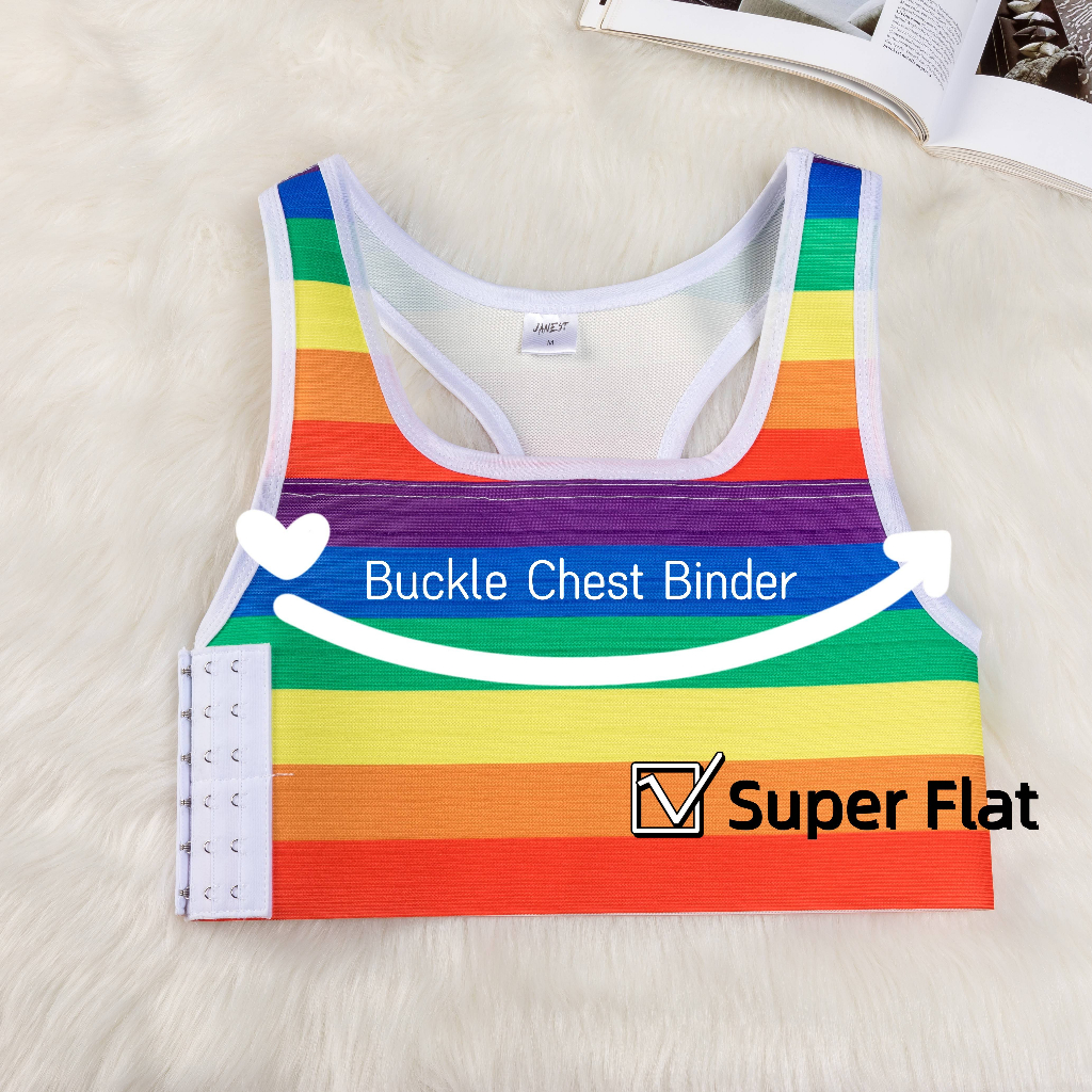 S 6xl Lgbt Full Bandage Chest Binder 3 Row Buckle Breast Binder Rainbow