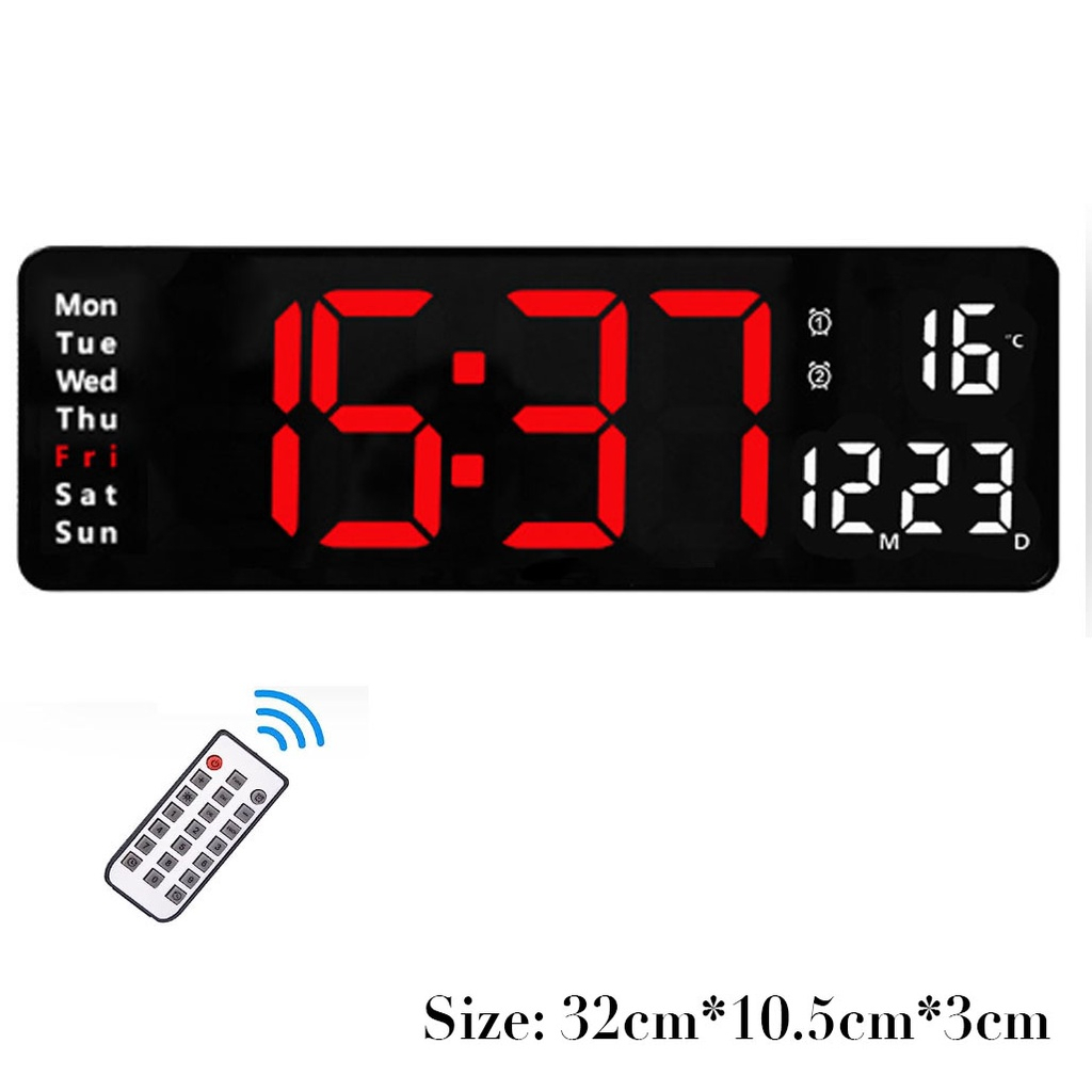 16.2” Digital Wall Clock Large Display LED Digital Clock with Temperature and Auto Dimming Easy ...