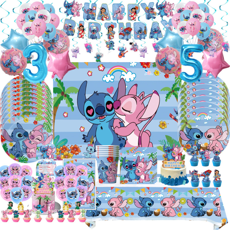 Pink Blue Lilo and Stitch Hawaiian Aloha Tableware Birthday Party ...