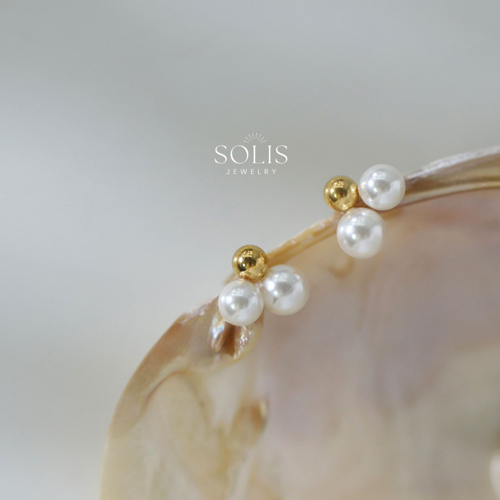 Pearl Gold Beaded Stud Earrings 1 Pair • Waterproof Non Tarnish Hypoallergenic 18K Gold Plated ...