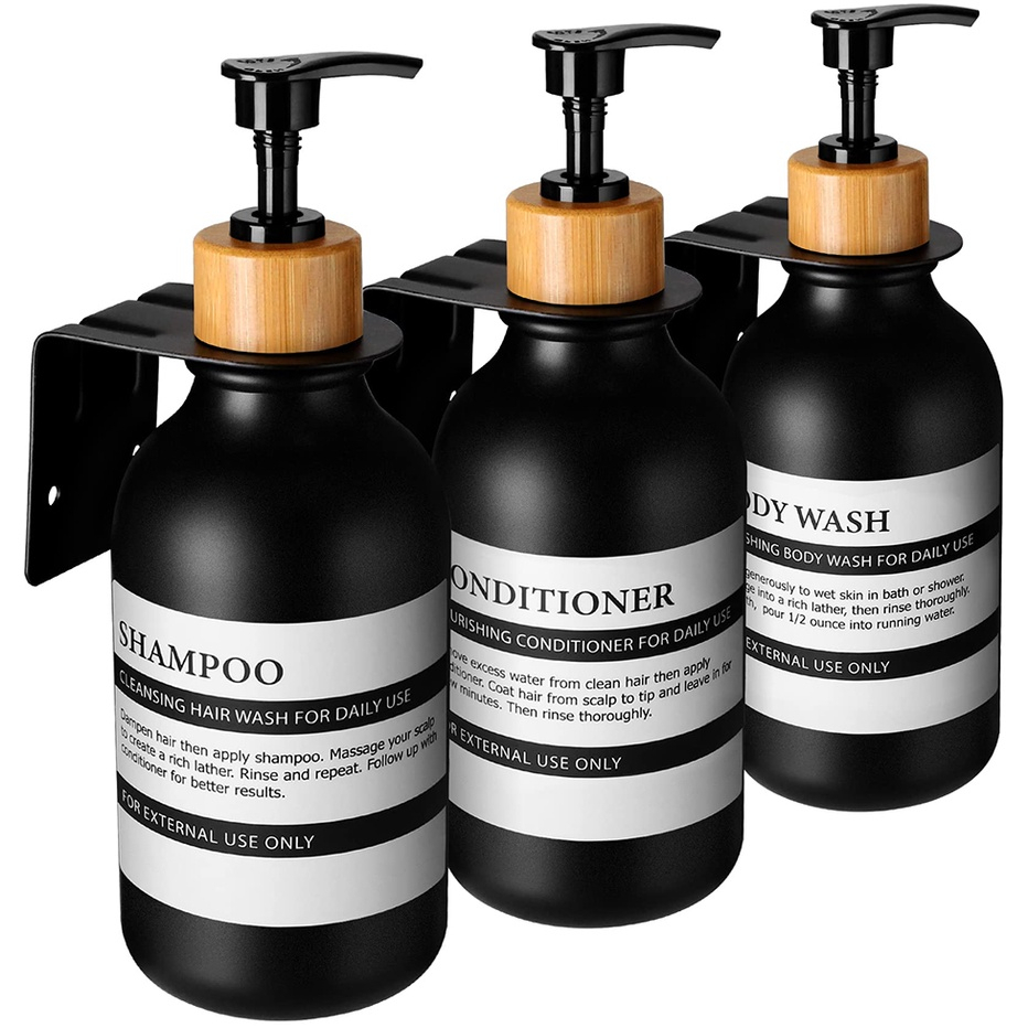 Matte Black Shampoo and Conditioner Dispenser Refillable Shampoo Bottle ...