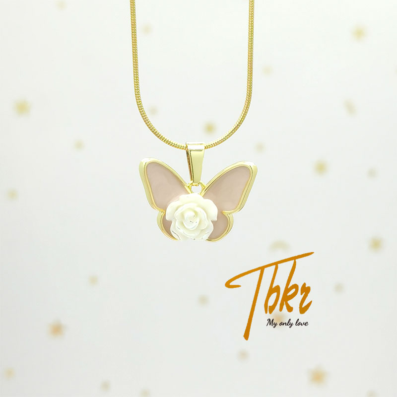 Tbki 18k Gold Fashion Butterfly White Rose Pendant Ladies Necklace ...