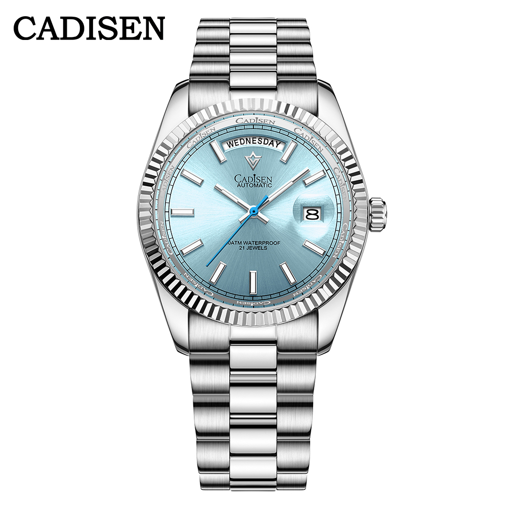 CADISEN DD40 Japan MIYOTA 8285 Men Watch Ice Blue Automatic Luxury Gold Stainless Steel ...