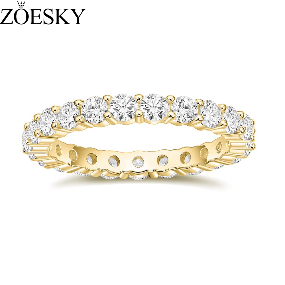 ZOESKY 3mm 925 Sterling Silver Round Cubic Zirconia Full Eternity ...