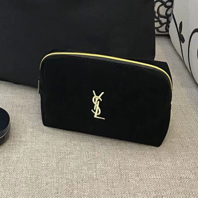 2025 Portable Black Flannel Embroidery Storage Bag Clutch Bag Makeup ...