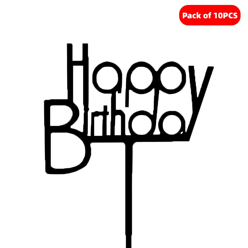 10 Piece Happy Birthday Cake Topper Black Acrylic Cake Topper Birthday