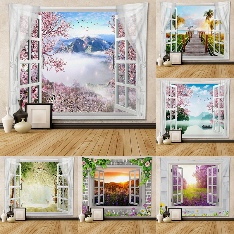 Tapestry Beautiful Window Scenery Room Decor Home Decoration Wall ...