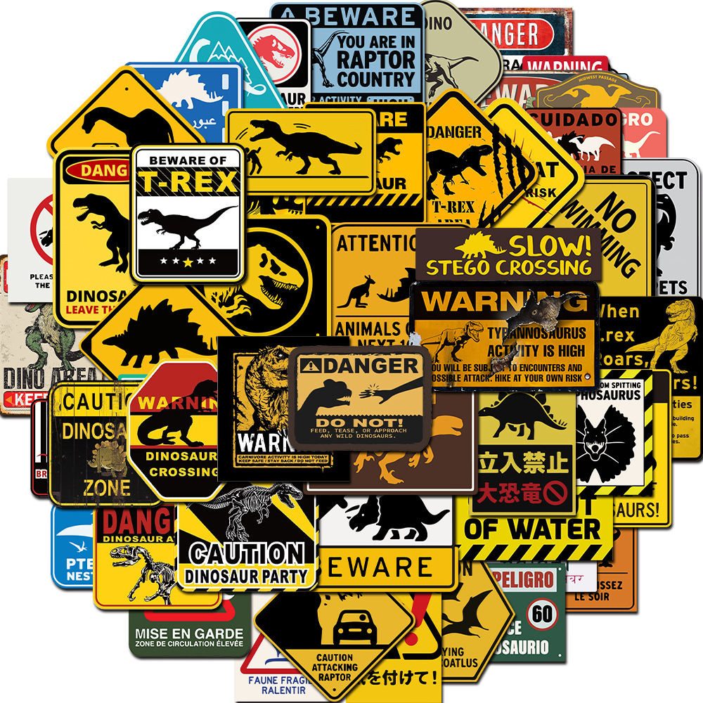50Pcs Jurassic Warning Dinosaur Sign Waterproof Stickers For Laptop ...