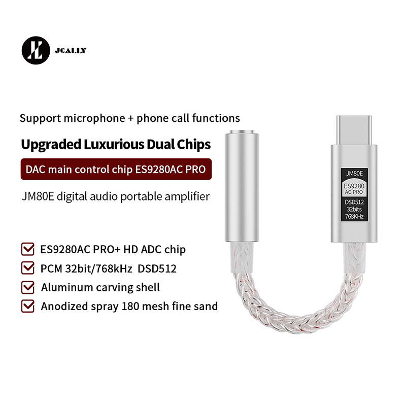 JCALLY JM80E ES9280AC PRO DAC Chip Digital Audio Protable Amp Type C to 3.5mm PCM 32 bit/768kHz ...