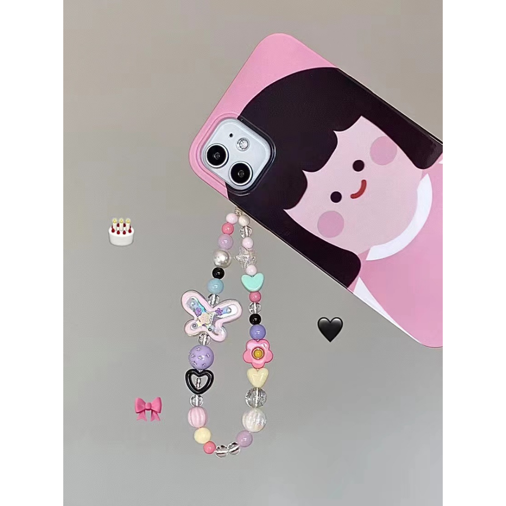 New Cartoon Butterfly Beaded Mobile Phone Chain Niche Cute Pink ins ...