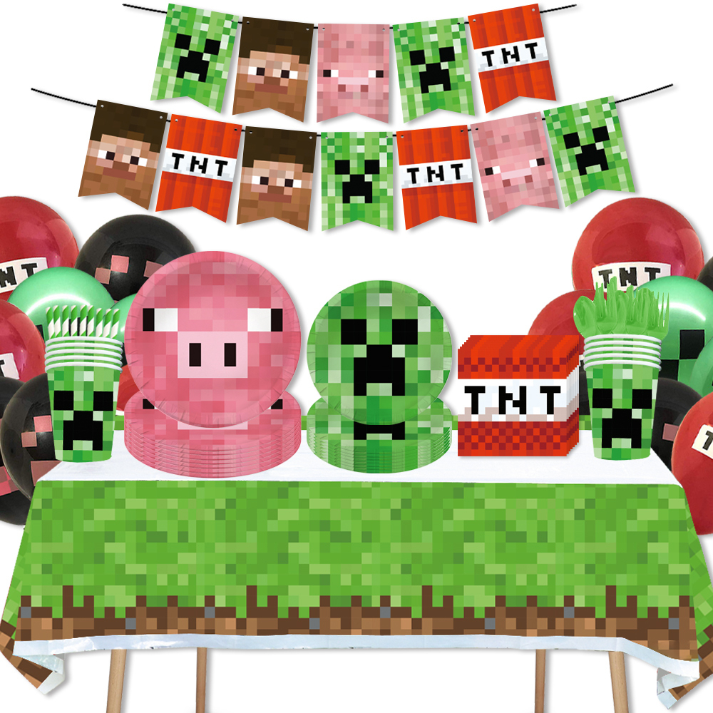 New Minecraft Game Theme Birthday Party Supplies Green Pixel vs. Banner ...